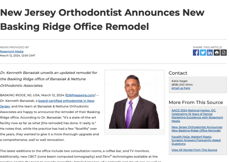 NJ Orthodontist Announces Basking Ridge Office Remodel